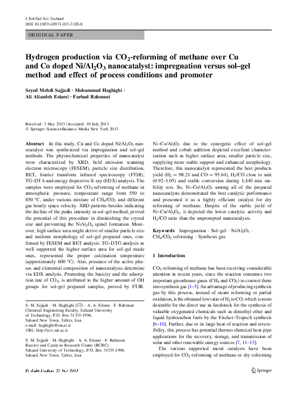 (PDF) Hydrogen production via CO2-reforming of methane over Cu and Co doped Ni/Al2O3 ...