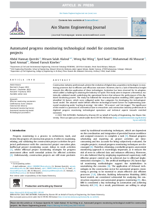 (PDF) Automated progress monitoring technological model for construction projects