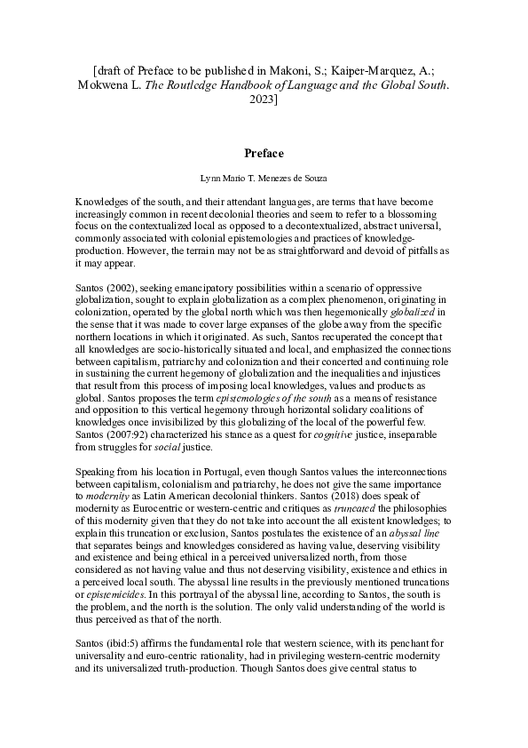 (PDF) Preface 2023 Handbook Language and the global south 2021-2