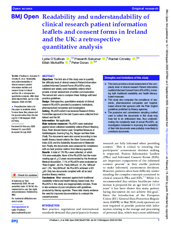 (PDF) Readability and understandability of clinical research patient ...