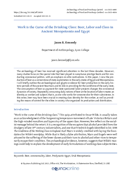 (PDF) Work is the Curse of the Drinking Class: Beer, Labor and Class in ...