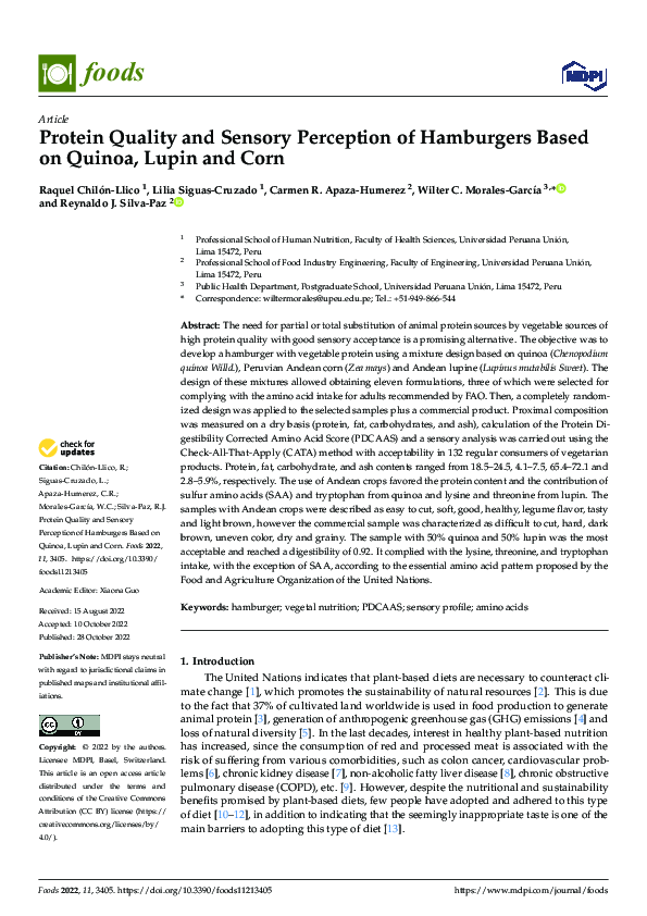(PDF) Protein Quality and Sensory Perception of Hamburgers Based on ...