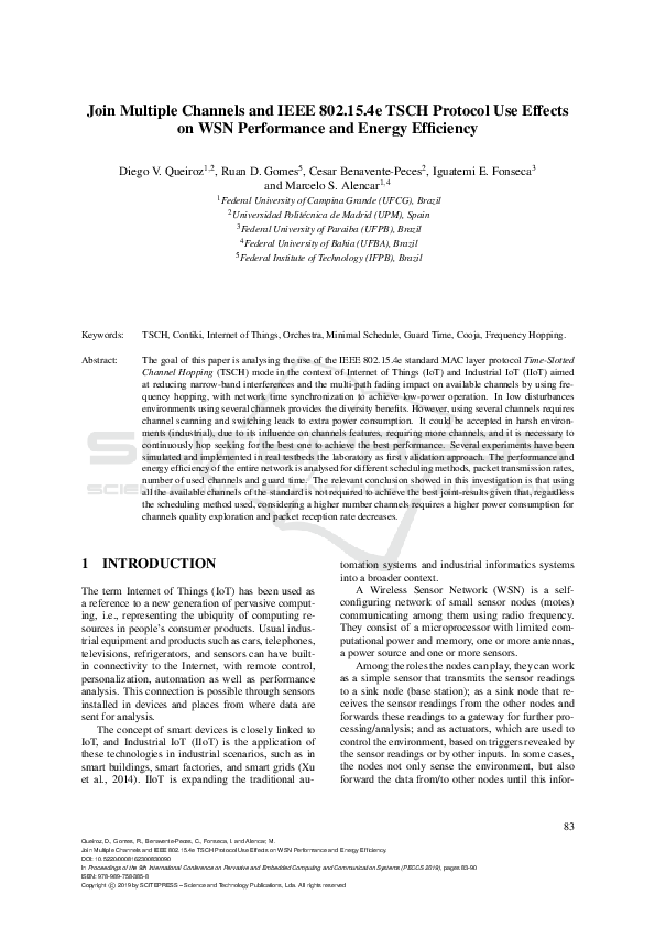 (PDF) Join Multiple Channels and IEEE 802.15.4e TSCH Protocol Use Effects on WSN Performance and ...