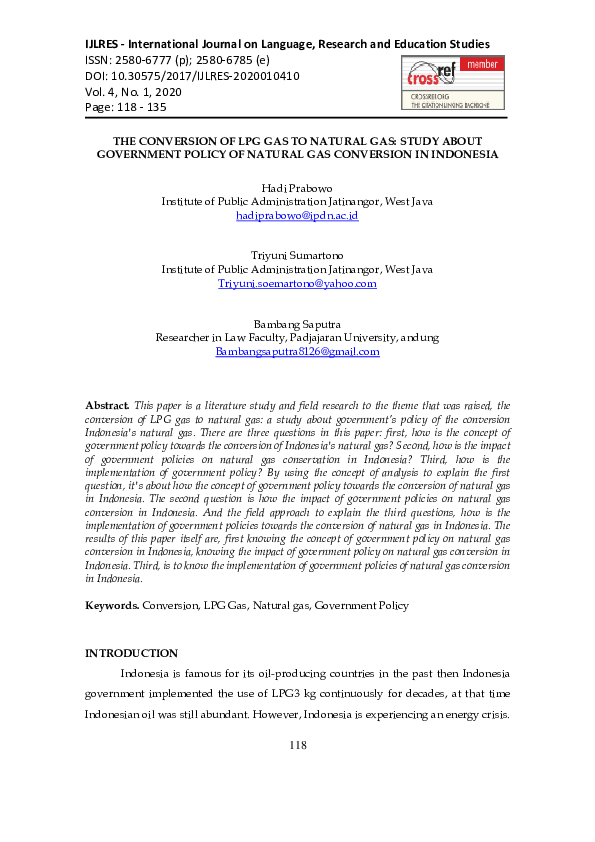 (PDF) The Conversion of LPG Gas to Natural Gas: Study About Government ...