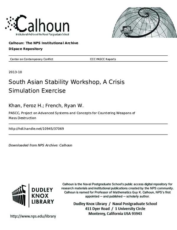 (PDF) South Asian Stability Workshop, A Crisis Simulation Exercise