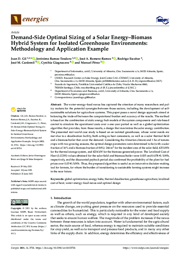 (PDF) Demand-Side Optimal Sizing of a Solar Energy–Biomass Hybrid System for Isolated Greenhouse ...