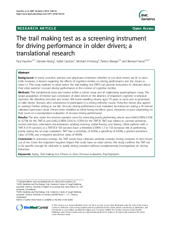 (PDF) The trail making test as a screening instrument for driving ...