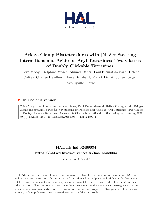 (PDF) Bridge‐Clamp Bis(tetrazine)s with [N] 8 π‐Stacking Interactions ...
