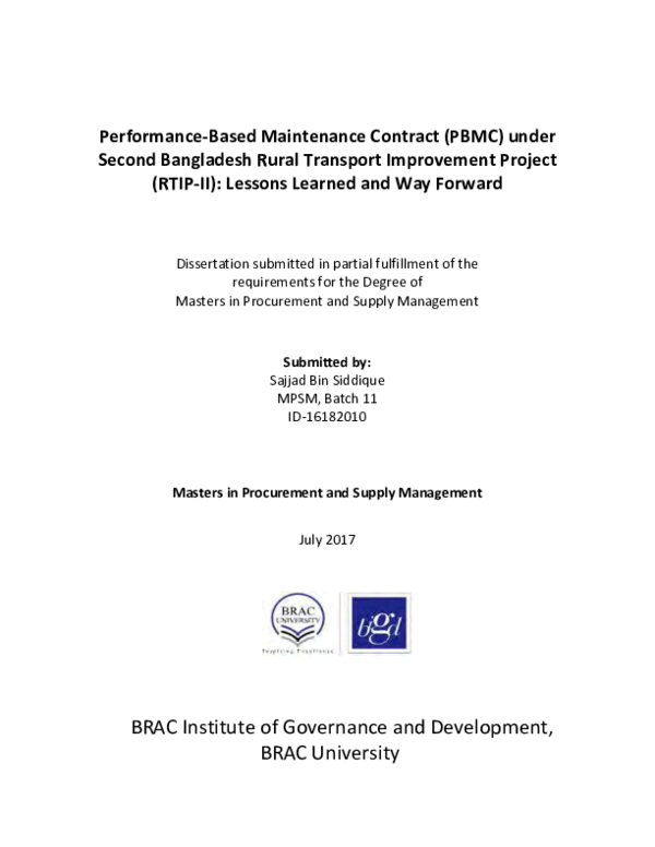 (PDF) Performance-Based Maintenance Contract (PBMC) under Second ...