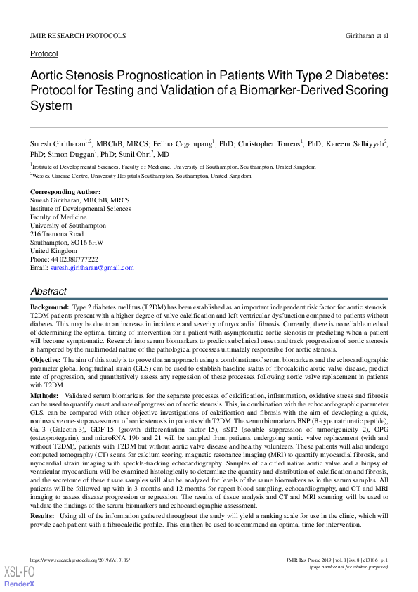 (PDF) Aortic Stenosis Prognostication in Patients With Type 2 Diabetes ...