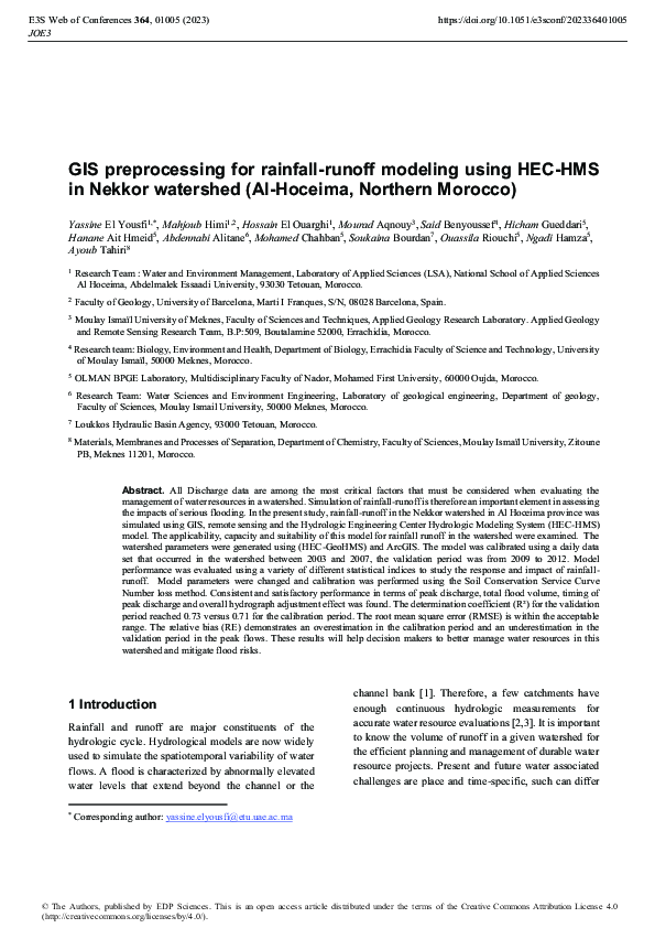 (PDF) GIS preprocessing for rainfall-runoff modeling using HEC-HMS in Nekkor watershed (Al ...