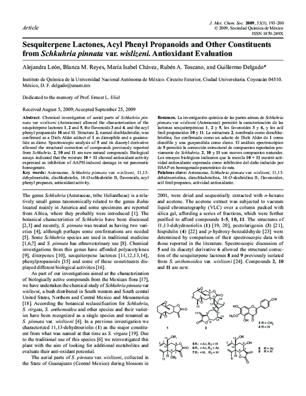 (PDF) Sesquiterpene Lactones, Acyl Phenyl Propanoids and Other ...