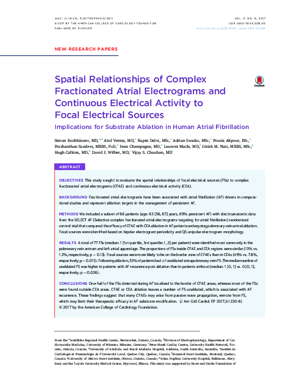 (PDF) Spatial Relationships of Complex Fractionated Atrial Electrograms ...