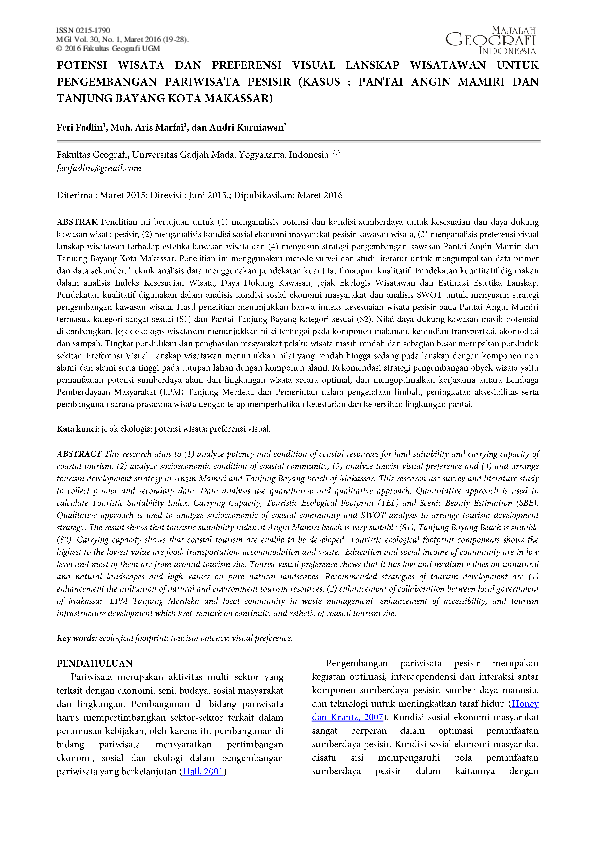 (PDF) Potensi Wisata Dan Preferensi Visual Lanskap Wisatawan Untuk Pengembangan Pariwisata ...