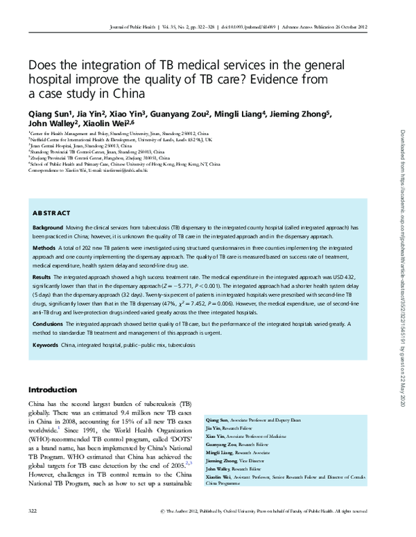 (PDF) Does the integration of TB medical services in the general ...