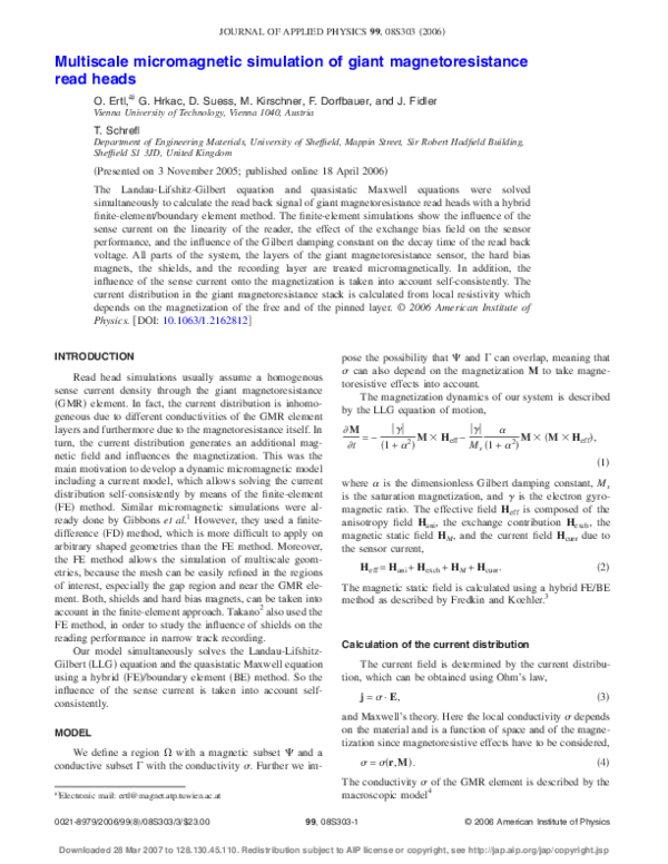 (PDF) Multiscale micromagnetic simulation of giant magnetoresistance read heads