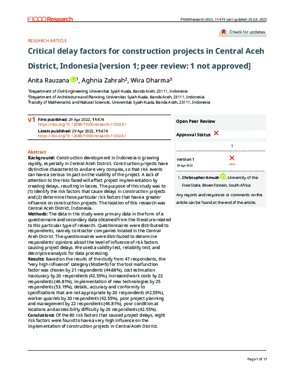 (PDF) Critical delay factors for construction projects in Central Aceh ...