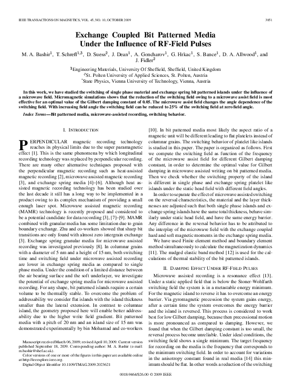 (PDF) Exchange Coupled Bit Patterned Media Under the Influence of RF-Field Pulses | Gino Hrkac ...
