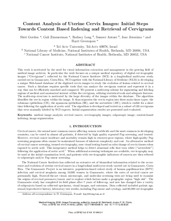 (PDF) Content analysis of uterine cervix images: Initial steps towards ...