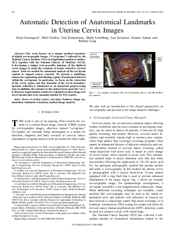 (PDF) Automatic Detection of Anatomical Landmarks in Uterine Cervix ...