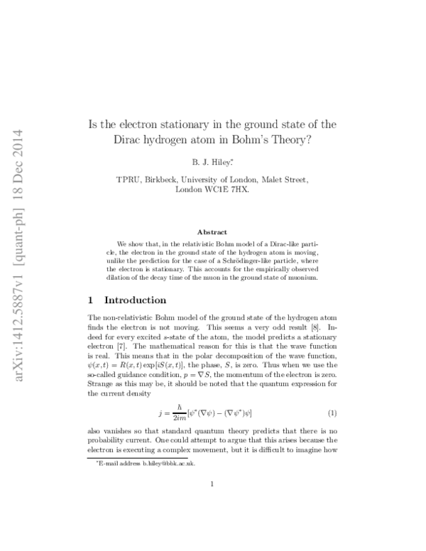 (PDF) Is the electron stationary in the ground state of the Dirac ...