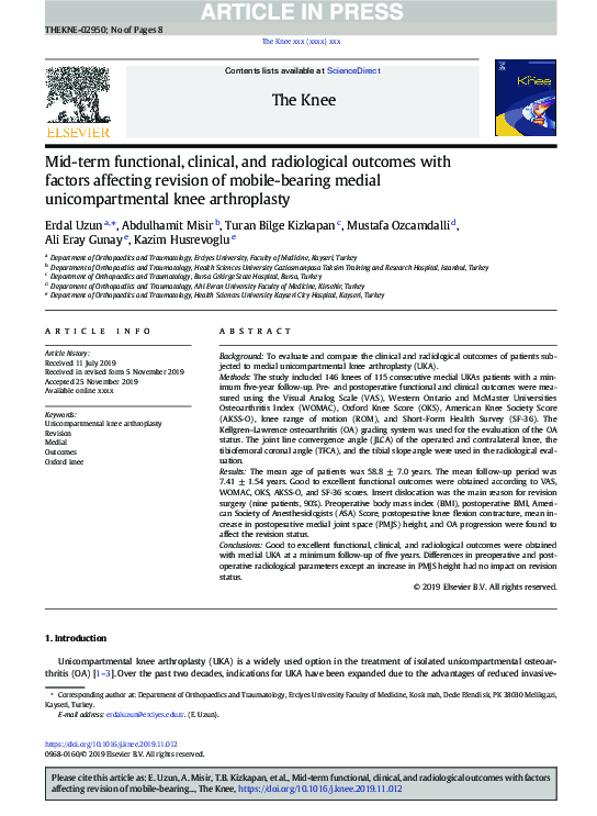 (PDF) Mid-term functional, clinical, and radiological outcomes with factors affecting revision ...