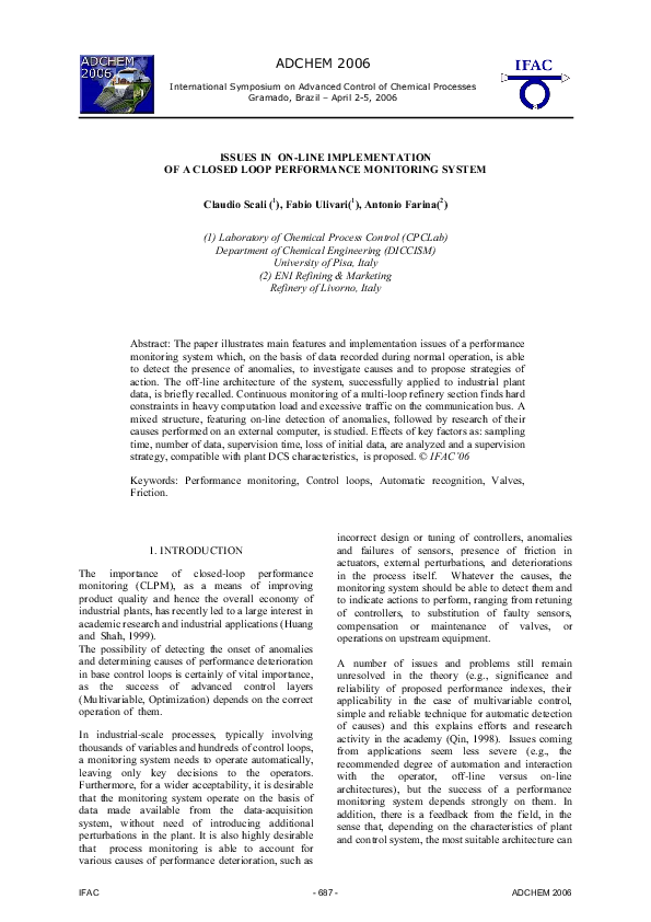 Pdf Issues In On Line Implementation Of A Closed Loop Performance Monitoring System