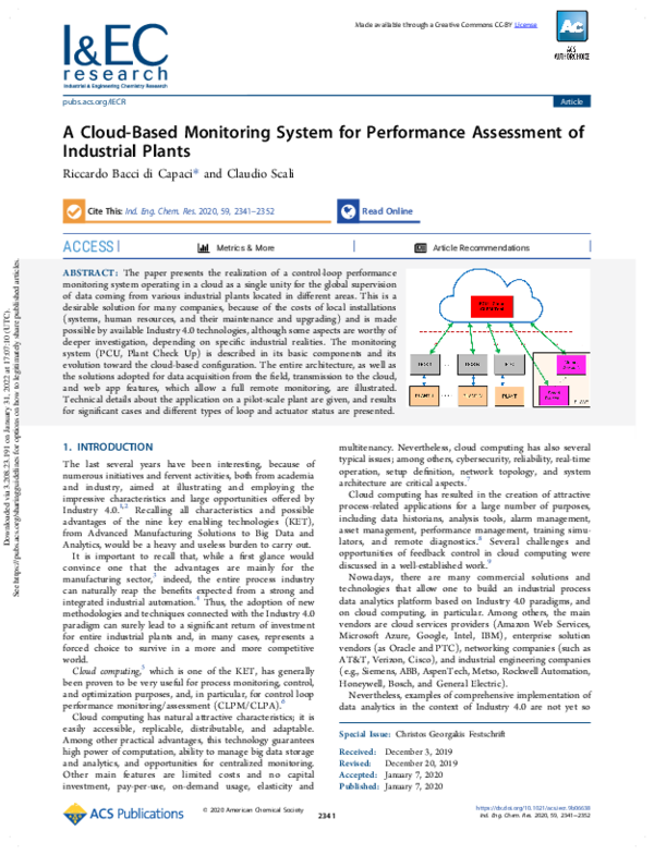 (PDF) A Cloud-Based Monitoring System for Performance Assessment of Industrial Plants