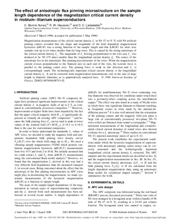 (PDF) The effect of anisotropic flux pinning microstructure on the ...
