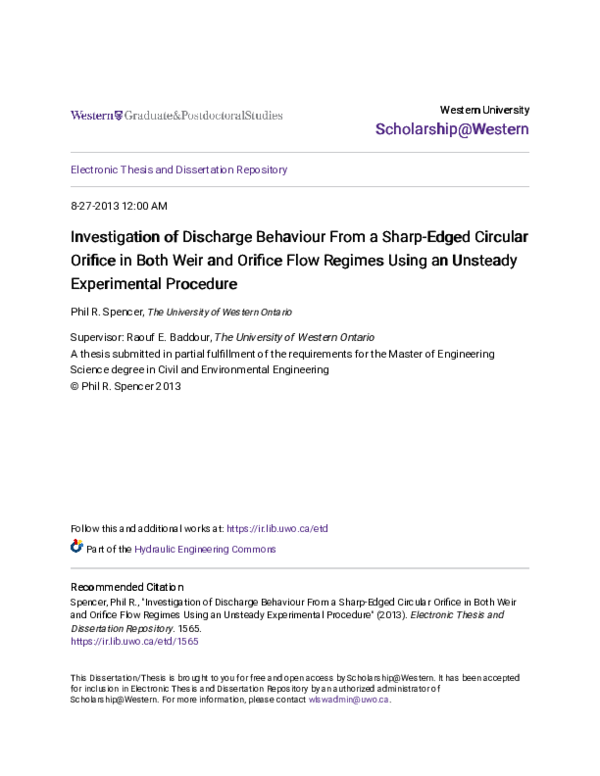 (PDF) Investigation of Discharge Behaviour From a Sharp-Edged Circular ...