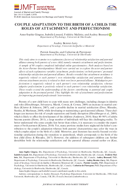 (PDF) Couple Adaptation to the Birth of a Child: The Roles of ...