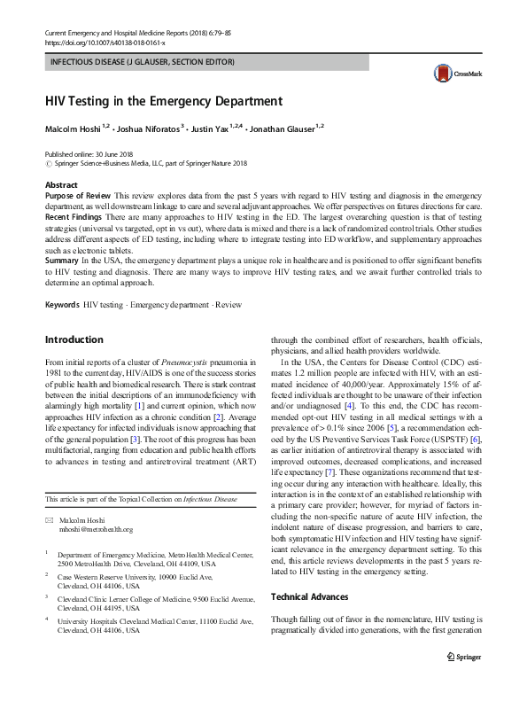 (PDF) HIV Testing in the Emergency Department