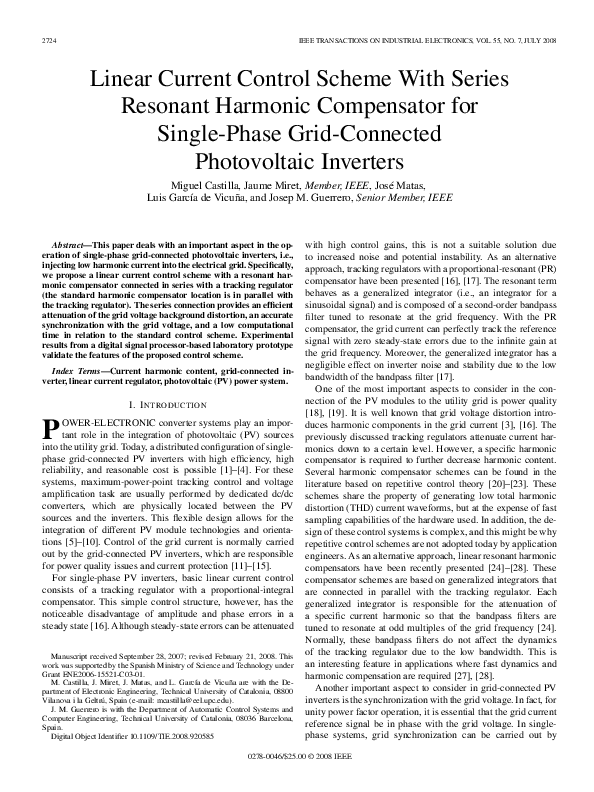 (PDF) Linear Current Control Scheme With Series Resonant Harmonic Compensator for Single-Phase ...
