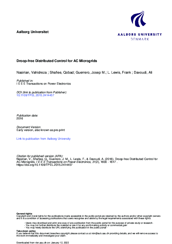 (PDF) Droop-Free Distributed Control for AC Microgrids