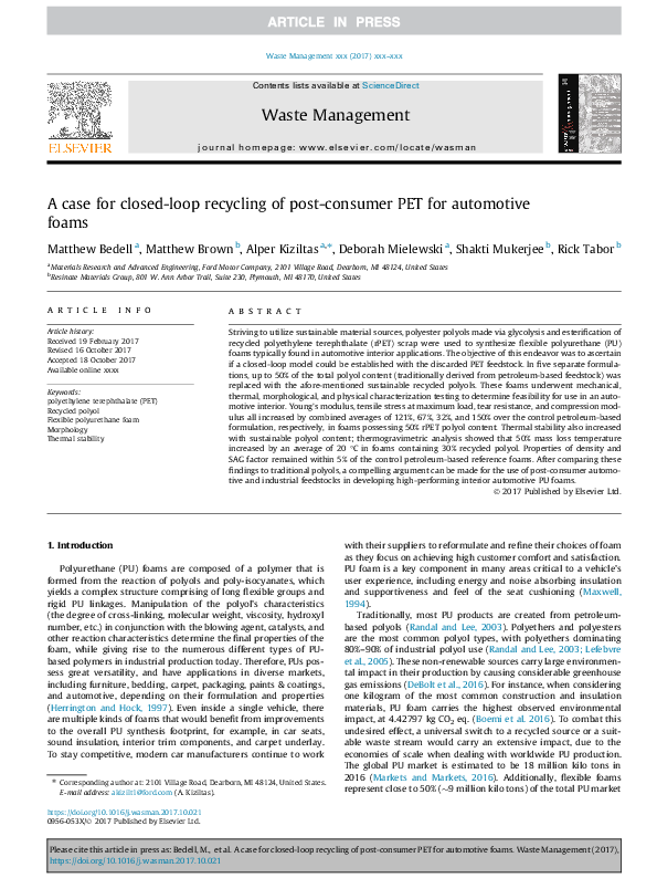 (PDF) A case for closed-loop recycling of post-consumer PET for ...
