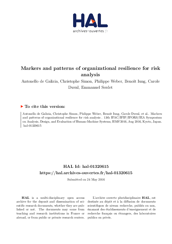(PDF) Markers and Patterns of Organizational Resilience for Risk Analysis