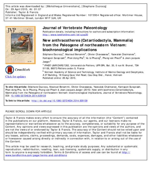 (PDF) New anthracotheres (Cetartiodactyla, Mammalia) from the Paleogene ...