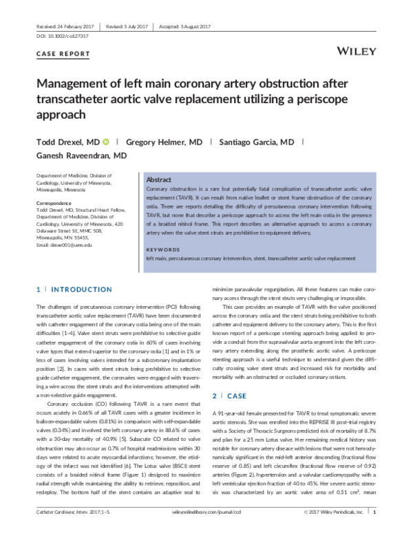 (PDF) Management of left main coronary artery obstruction after ...