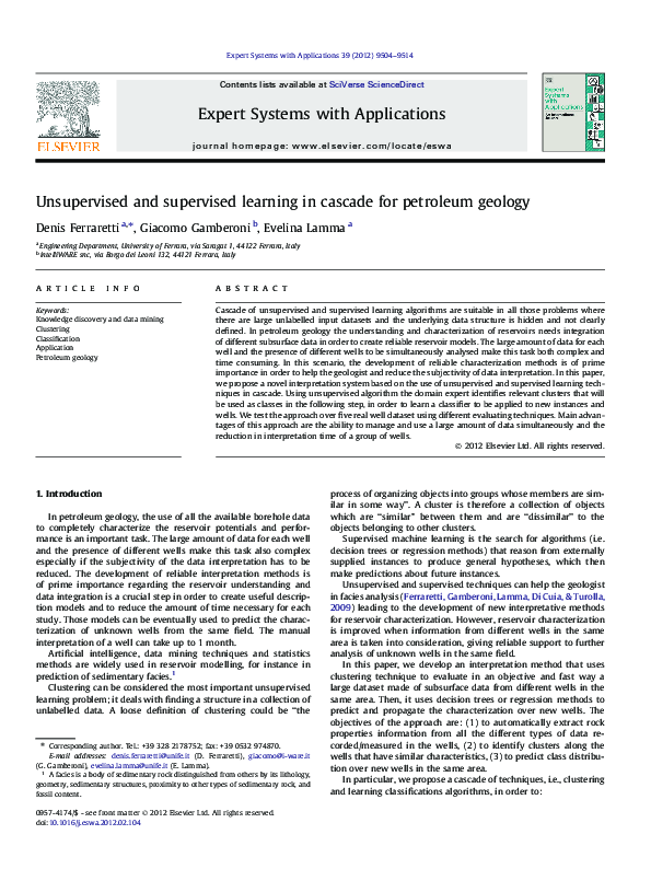 (PDF) Unsupervised and supervised learning in cascade for petroleum geology
