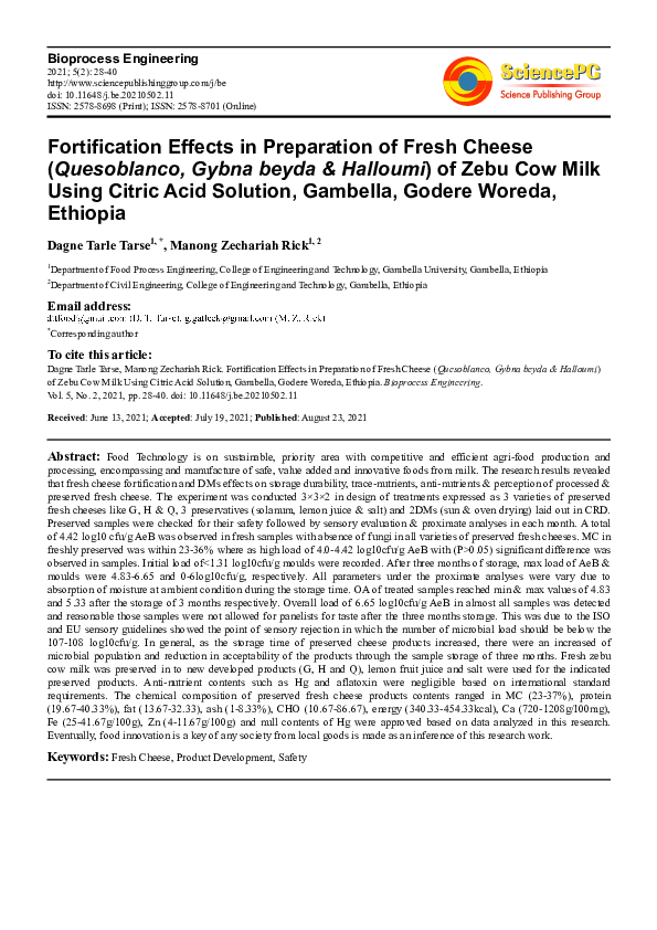 (PDF) Fortification Effects in Preparation of Fresh Cheese (Quesoblanco ...