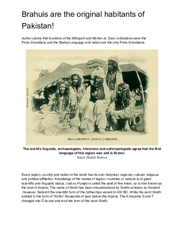 (PDF) Brahuis are the original habitants of Pakistan