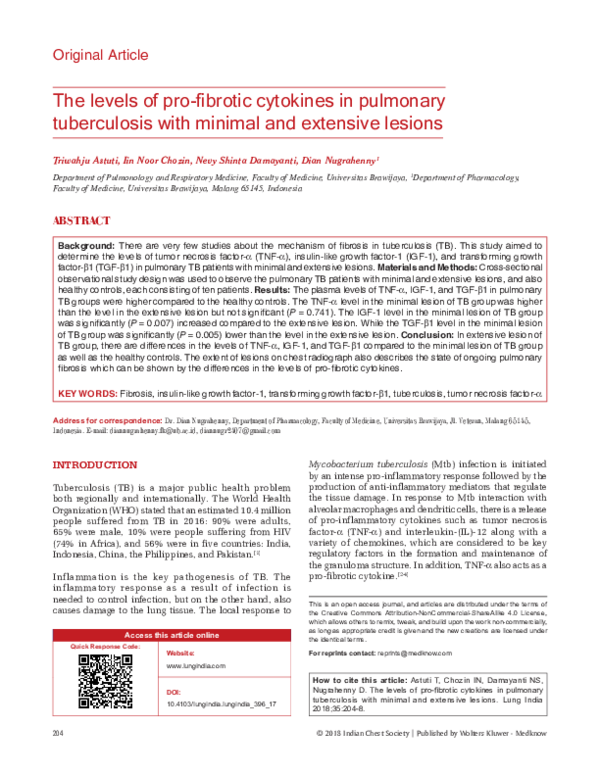 (PDF) The levels of pro-fibrotic cytokines in pulmonary tuberculosis ...