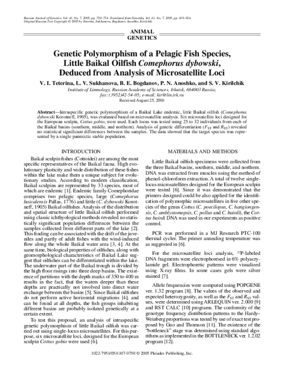 (PDF) Genetic Polymorphism of a Pelagic Fish Species, Little Baikal Oilfish Comephorus dybowski ...