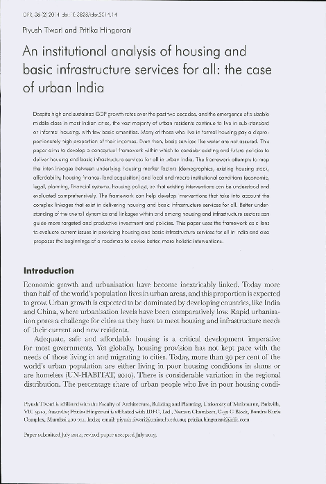 (PDF) An institutional analysis of housing and basic infrastructure ...