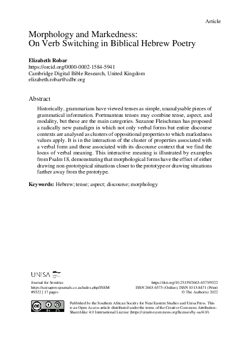 (PDF) Morphology and Markedness: On Verb Switching in Hebrew Poetry