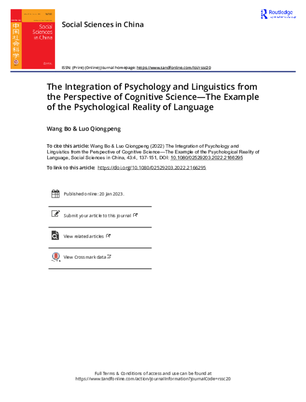(PDF) The Integration of Psychology and Linguistics from the ...