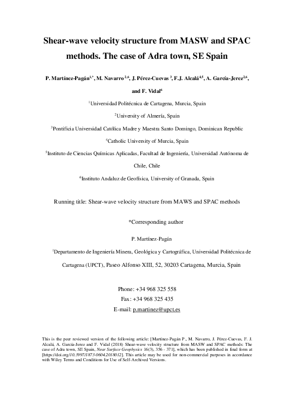 (PDF) Shear-wave velocity structure from MASW and SPAC methods: The case of Adra town, SE Spain