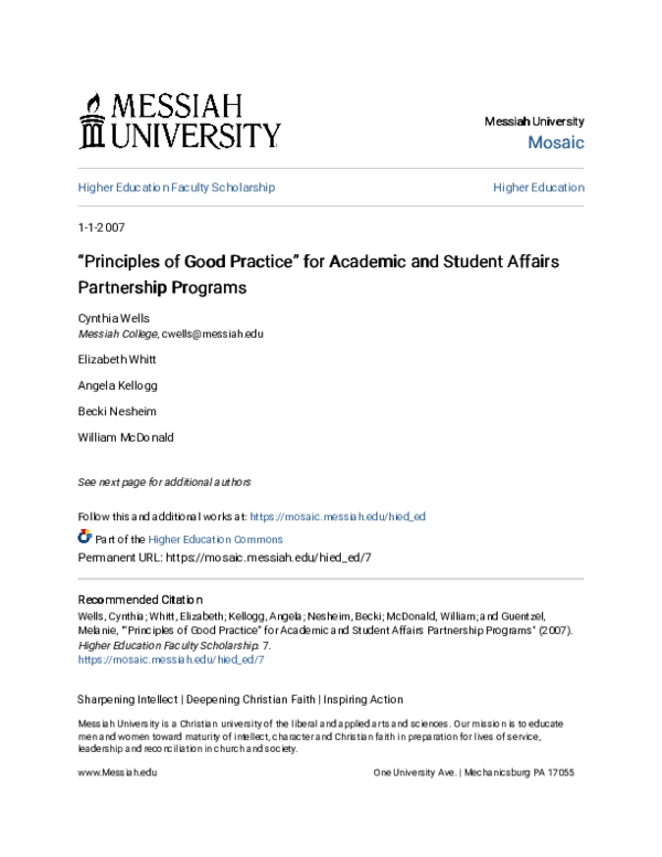 (PDF) Principles of Good Practice" for Academic and Student Affairs ...