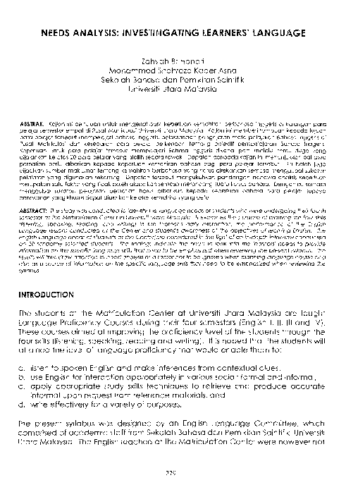 (PDF) Needs analysis: Investigating learners' language