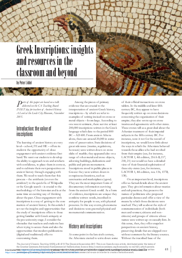 (PDF) Greek Inscriptions: insights and resources in the classroom and ...